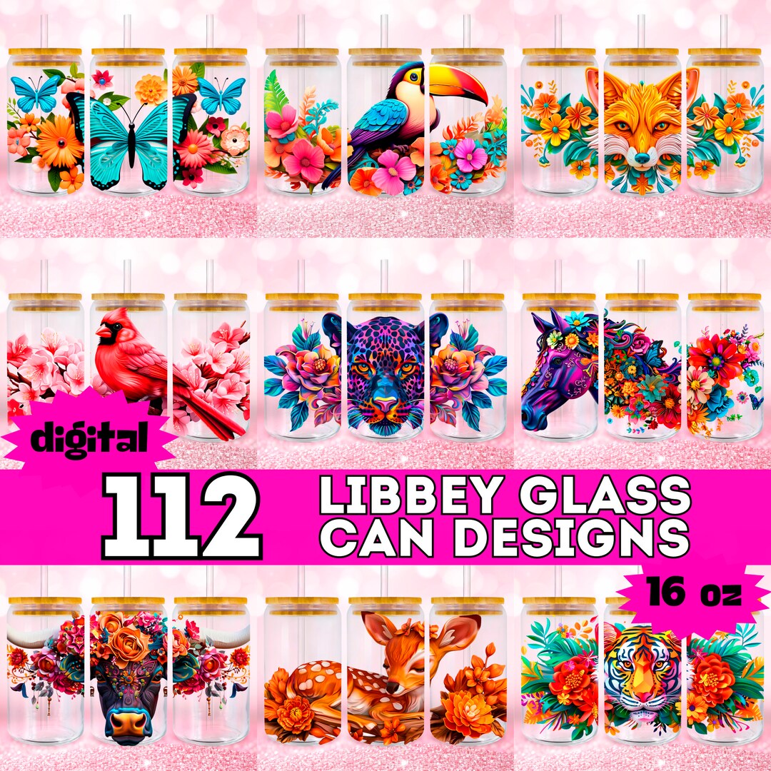 Bundle 16OZ Cute Libbey Glass Cup Wrap Sublimation Designs 16 Oz Wrap ...