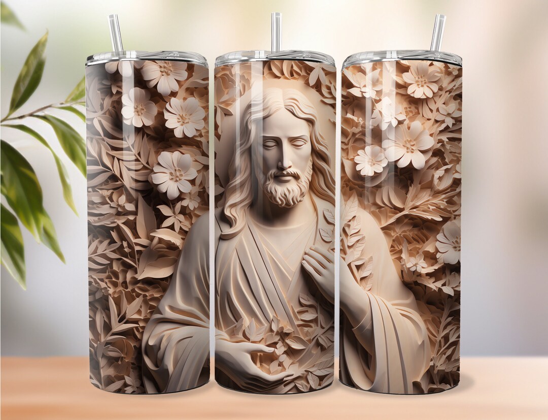 3D Christian God Carved Wood Jesus Religious 20 Oz Skinny Tumbler ...
