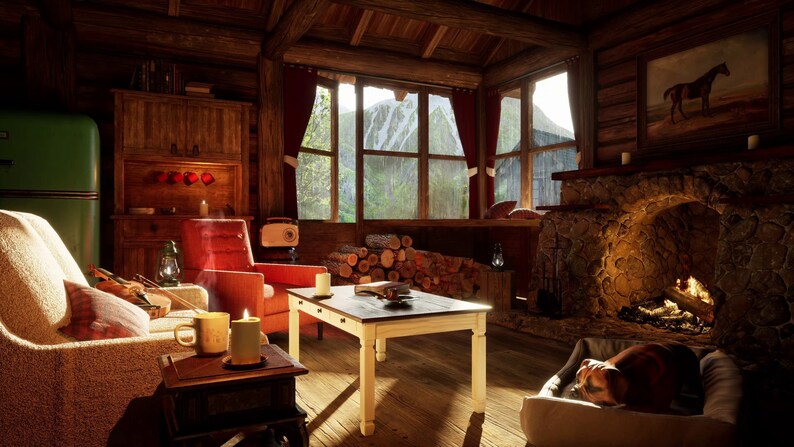 3D ANIMATED BACKGROUND Cozy Cabin Afternoon Thunderstorm 1920x1080 High ...