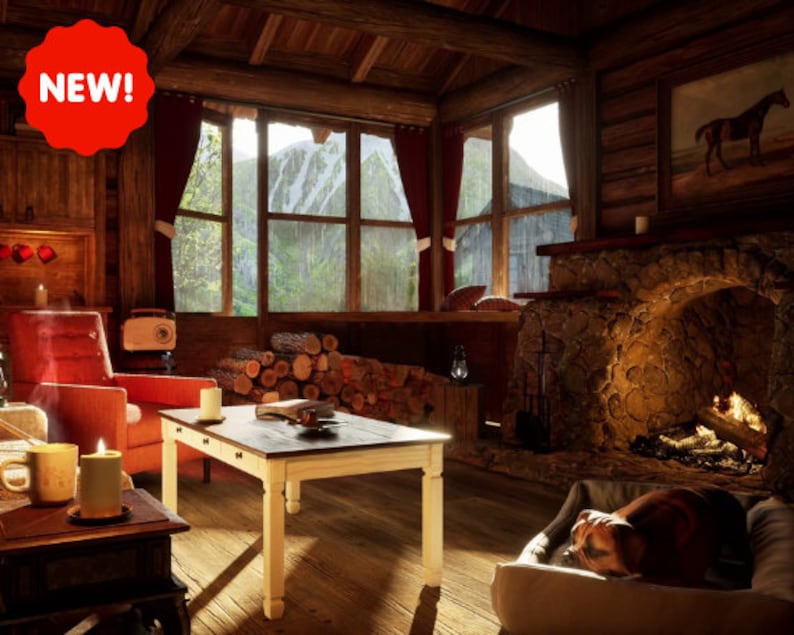 3D ANIMATED BACKGROUND | Cozy Cabin Afternoon Thunderstorm | 1920x1080 ...