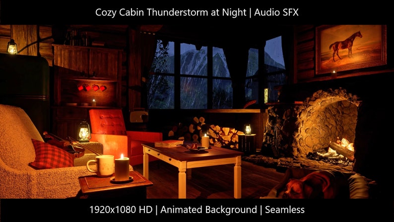 3D ANIMATED BACKGROUND | Cozy Cabin Thunderstorm at Night | 1920x1080 ...