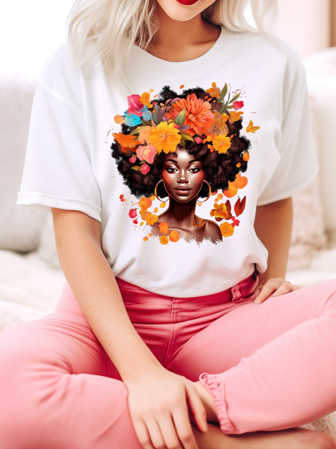 Floral Afro Woman Graphic T-shirt, Black Girl Magic - Etsy