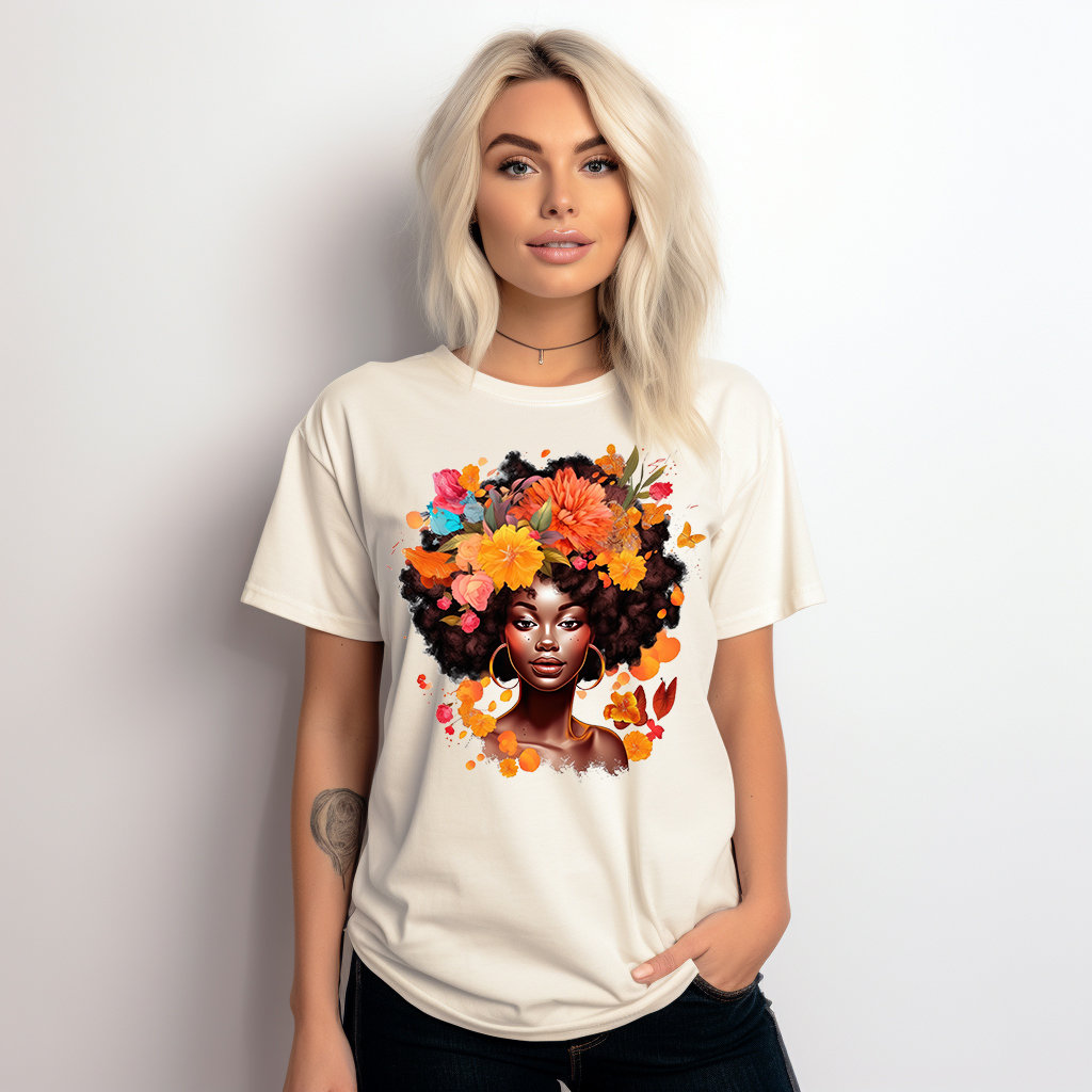 Floral Afro Woman Graphic T-shirt, Black Girl Magic - Etsy