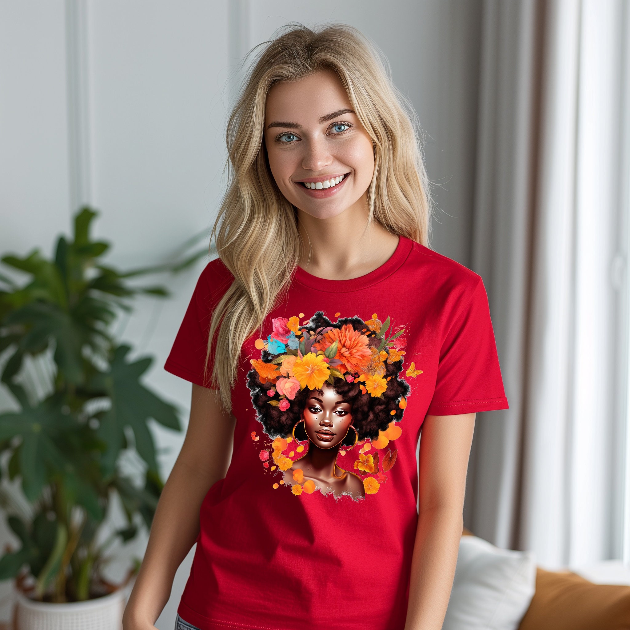 Floral Afro Woman Graphic T-shirt, Black Girl Magic - Etsy