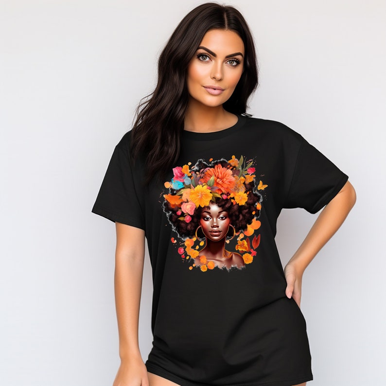 Floral Afro Woman Graphic T-shirt, Black Girl Magic - Etsy