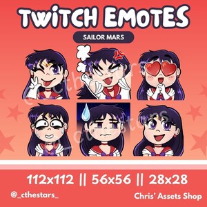 Cute Kawaii Fun Sailor Mars Emotes for Twitch, Youtube, and Discord for ...