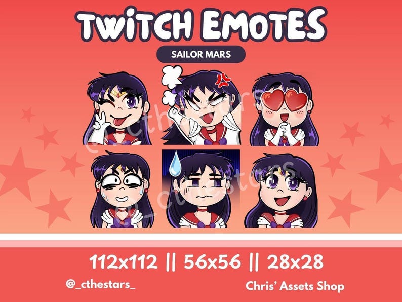 Cute Kawaii Fun Sailor Mars Emotes for Twitch, Youtube, and Discord for ...