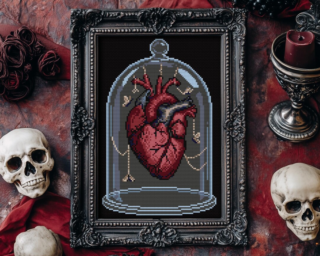 Gothic Anatomical Heart Cross Stitch Pattern Fantasy Gift for Halloween ...