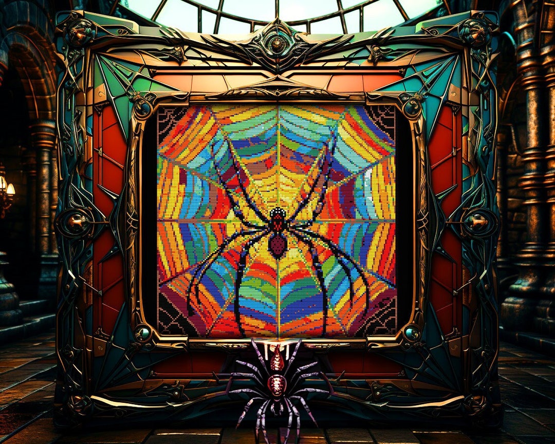 Black Widow Spider Cross Stitch Pattern, Stained Glass Halloween (PDF ...