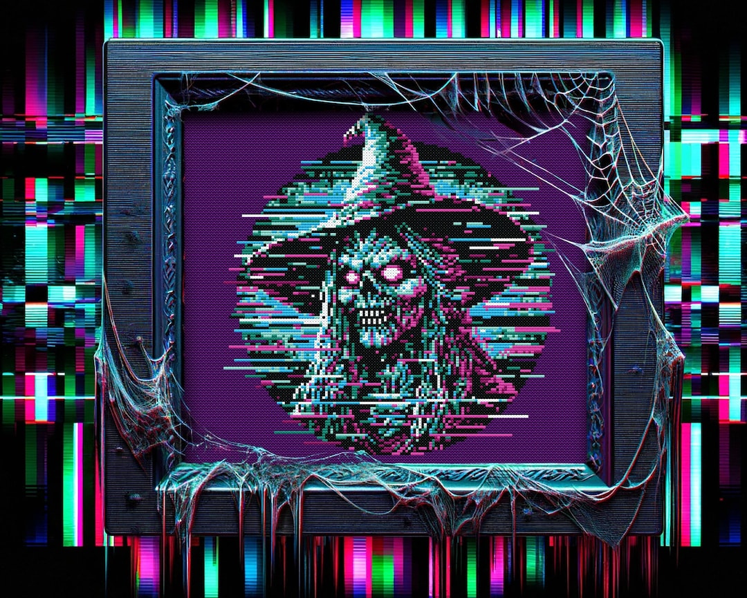 Glitch Witch Cross Stitch Pattern 1 Distortion Halloween Xstitch Skull ...