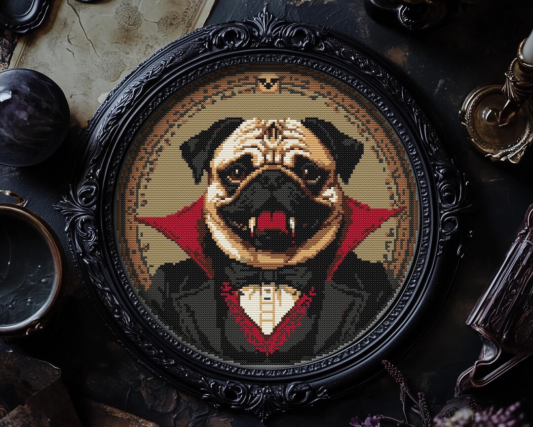 Vampire Pug Cross Stitch Pattern Witchy Gothic Funny Gift for Halloween ...