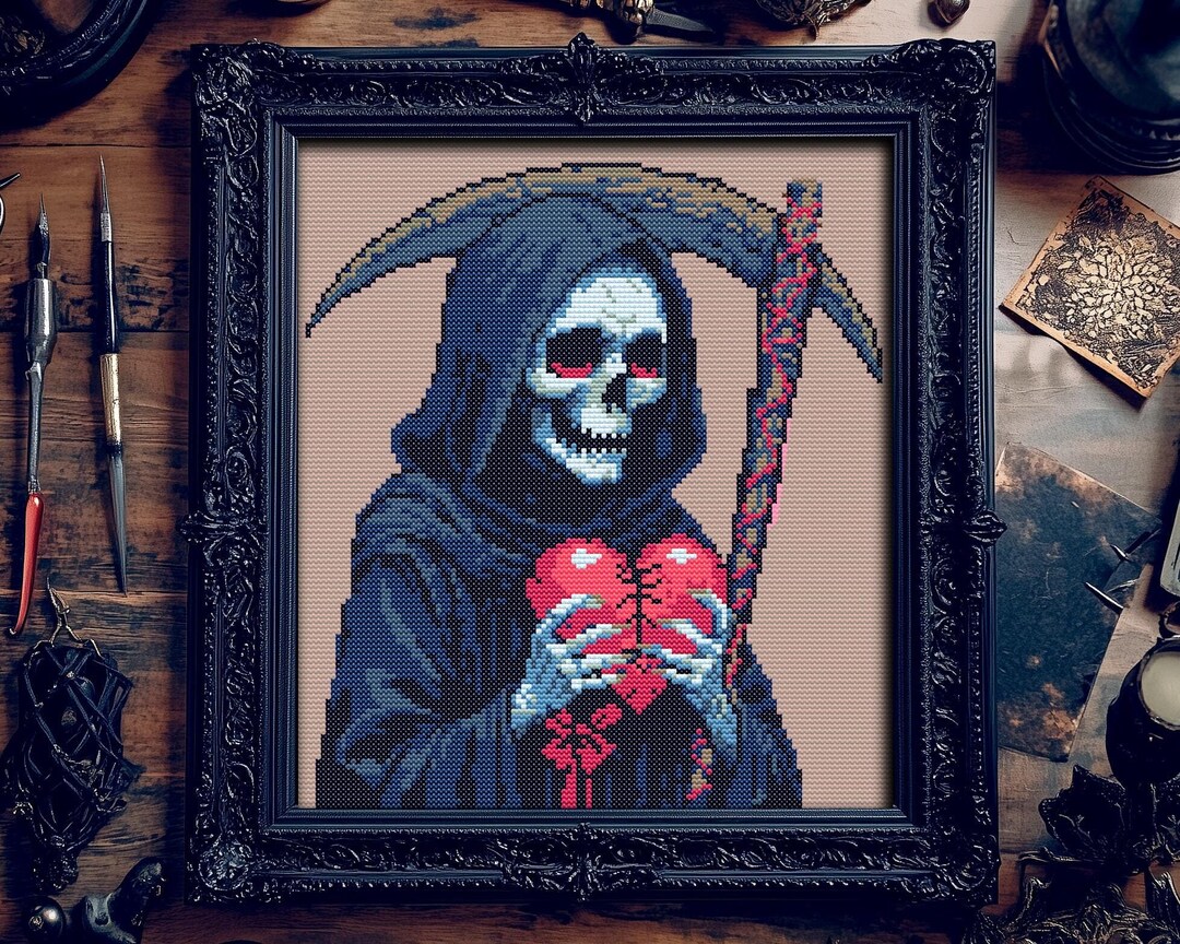 Heart Reaper Cross Stitch Pattern Pastel Goth Funny Gift for Halloween ...