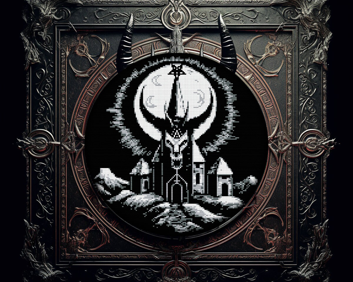 Church of Satan Cross Stitch Pattern Witchy Skull Xstitch Spooky Gift ...