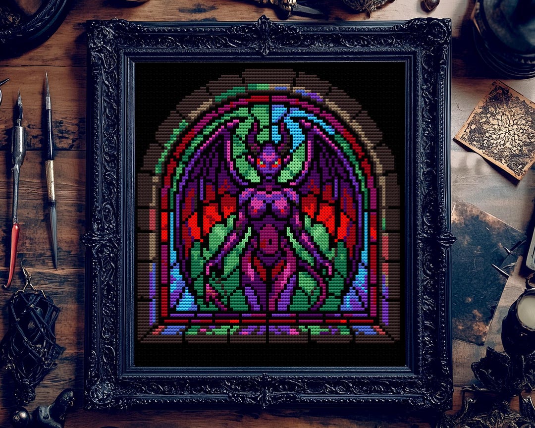 Succubus Stained Glass Cross Stitch Pattern Witchy Gift for Halloween ...