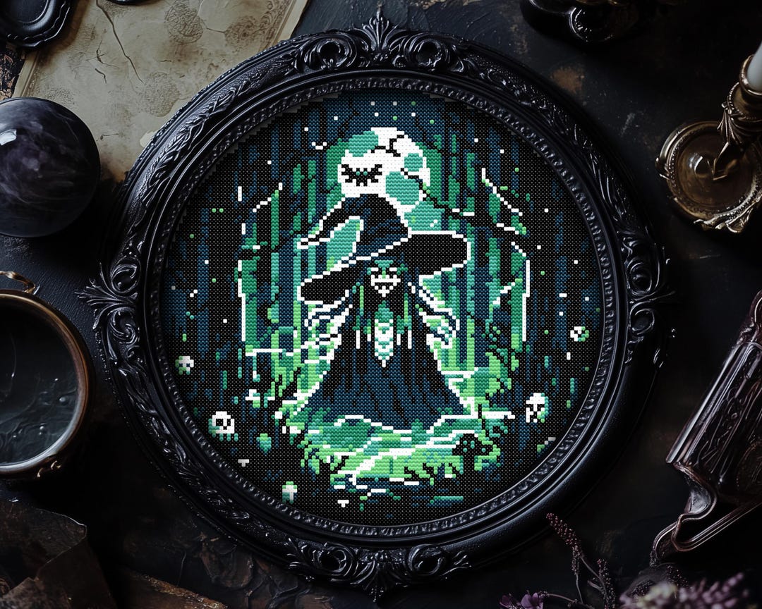 Wood Witch Glitch Cross Stitch Pattern Gift for Halloween Woodcut ...