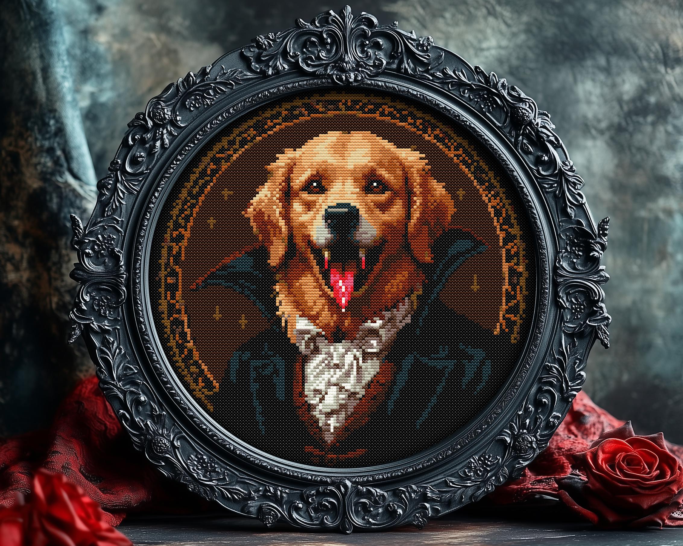 Vampire Golden Retriever Cross Stitch Pattern Gothic Funny Gift for ...