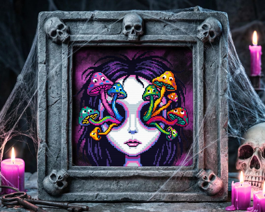 Mushroom Vision Cross Stitch Pattern Trippy Gift for Halloween Witchy ...