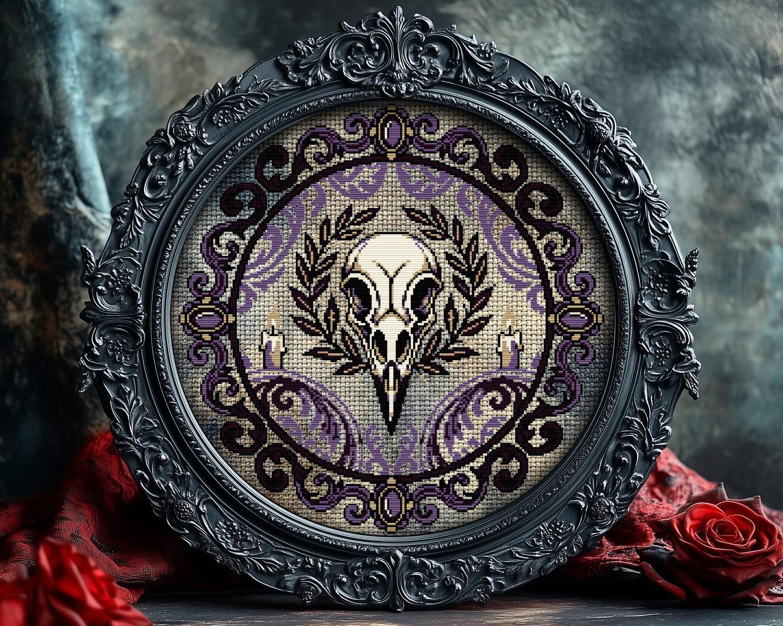 Gothic Raven Skull Cross Stitch Pattern Fantasy Gift for Halloween ...