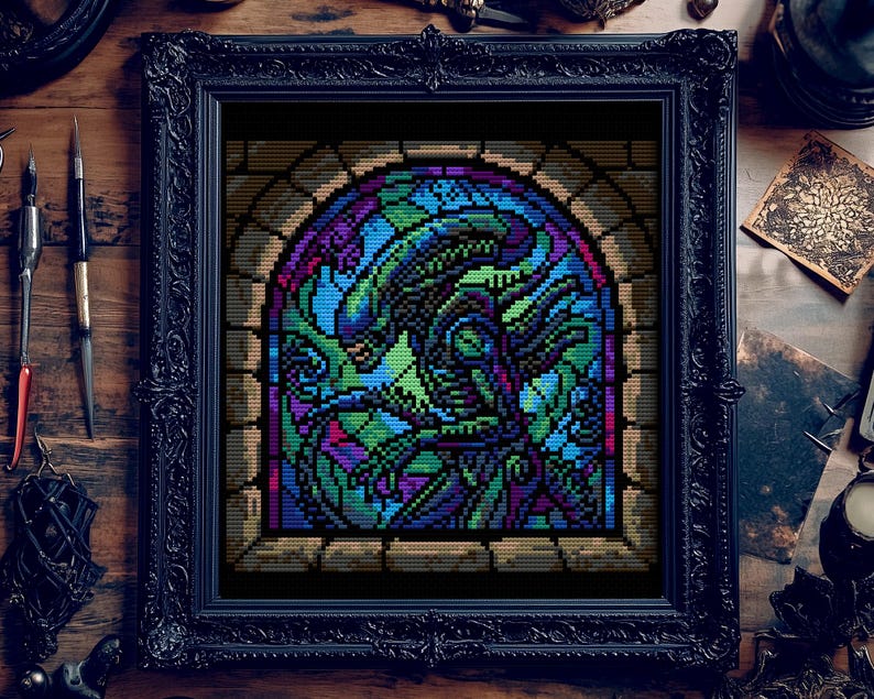 Alien Stained Glass Cross Stitch Pattern Xenomorph Gift for Sci-fi ...