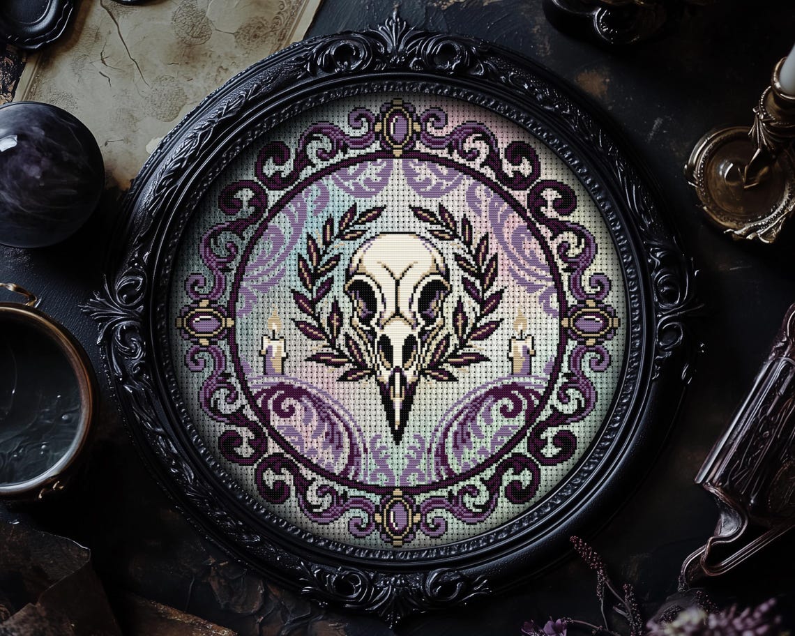 Gothic Raven Skull Cross Stitch Pattern Fantasy Gift for Halloween ...