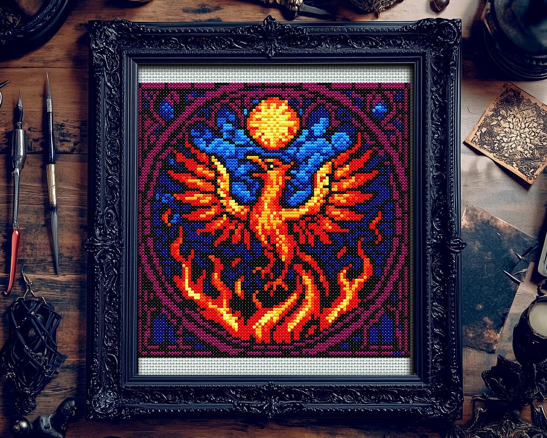 Stained Glass Phoenix Cross Stitch Pattern Fantasy Gift for Halloween ...