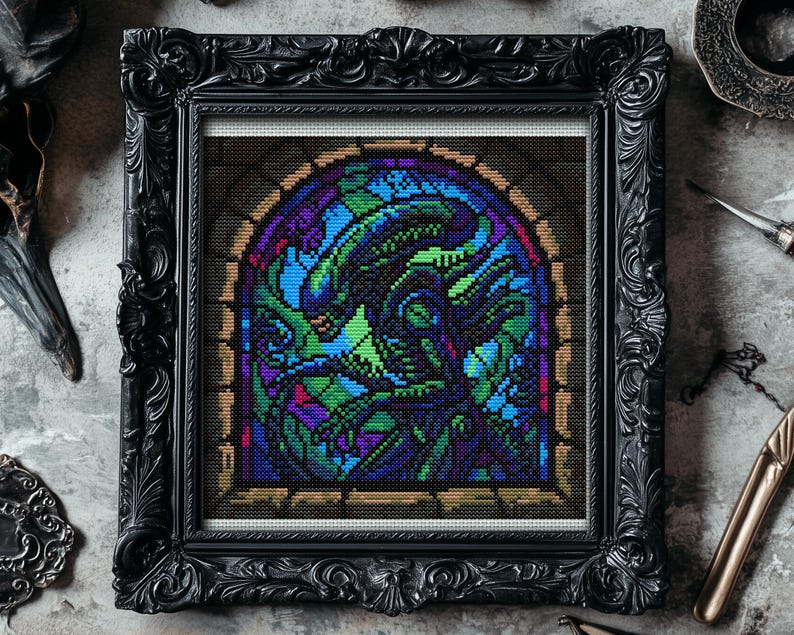 Alien Stained Glass Cross Stitch Pattern Xenomorph Gift for Sci-fi ...