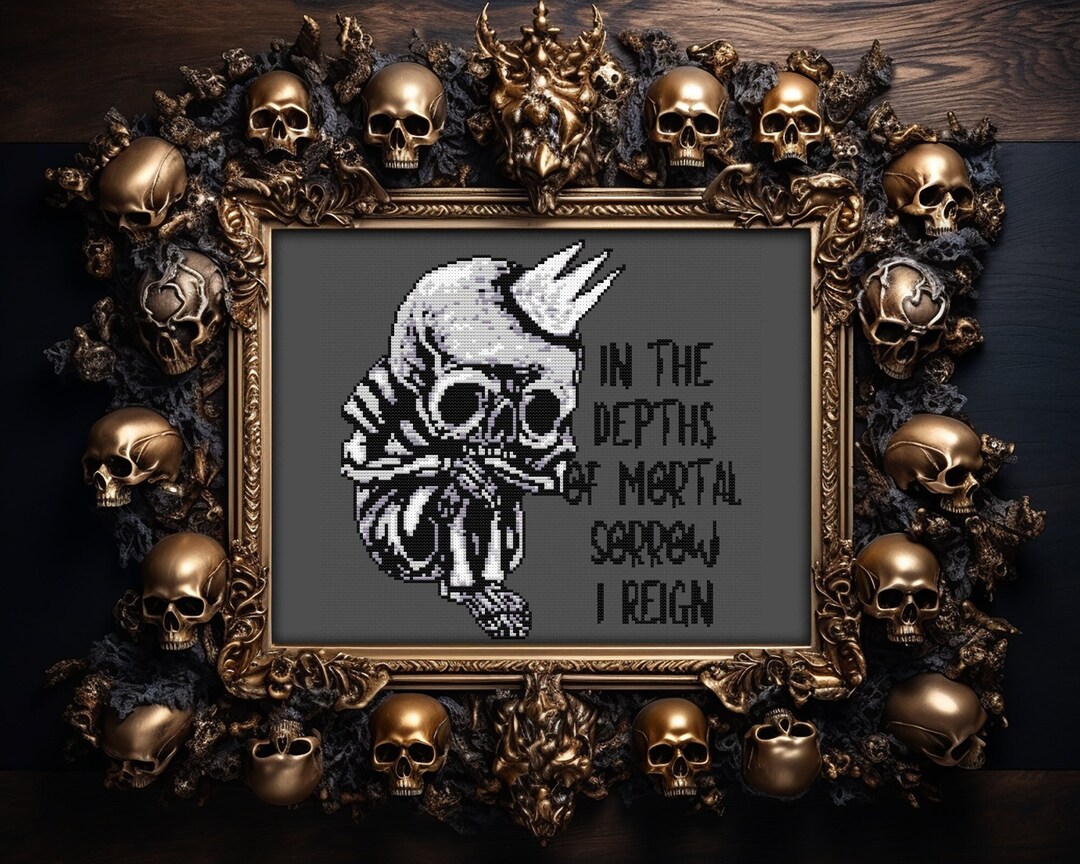 Skeleton King of Sorrow Cross Stitch Pattern Spooky Gift for Halloween ...