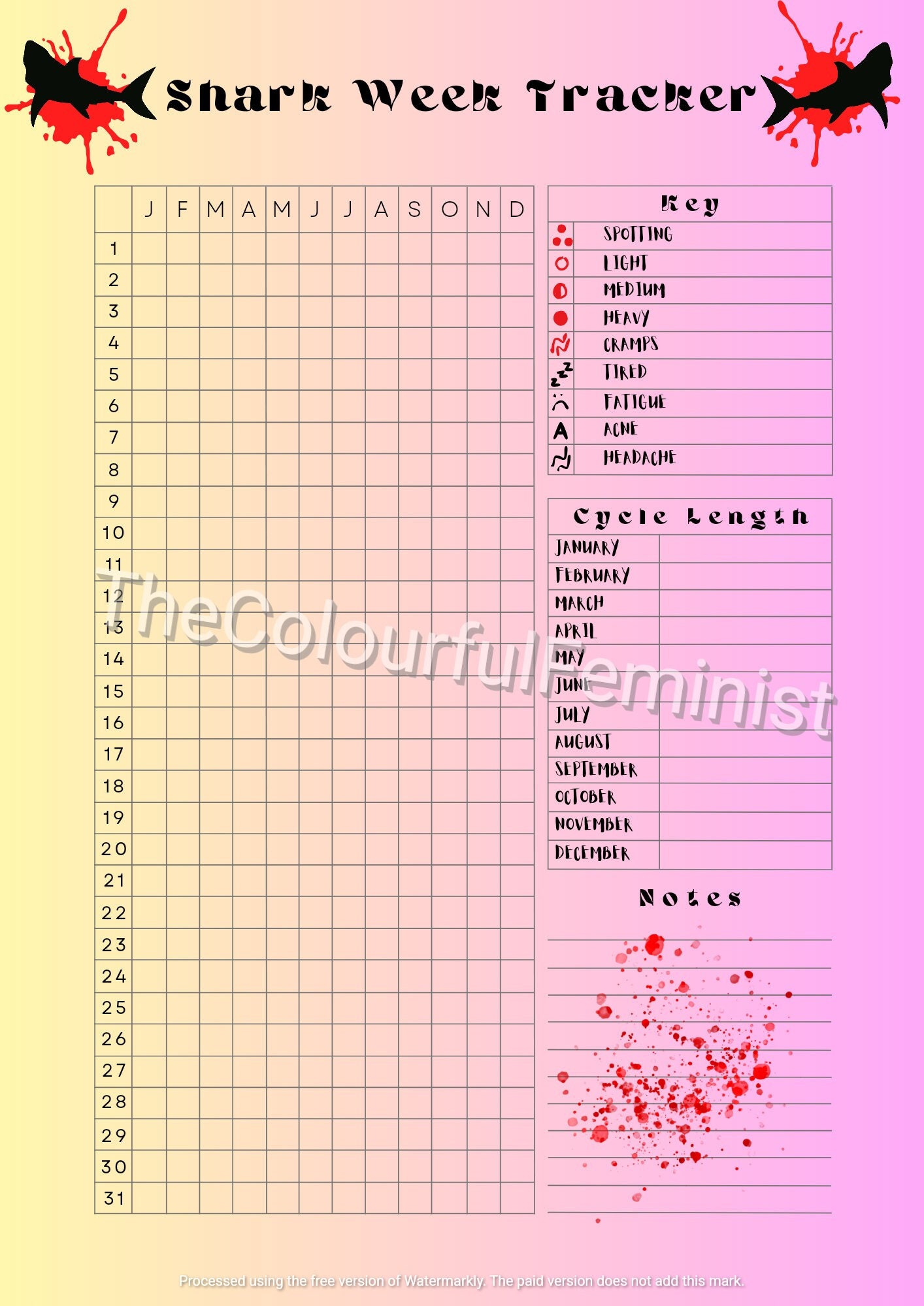 Period Cycle Tracker Downloadable Chart - Etsy