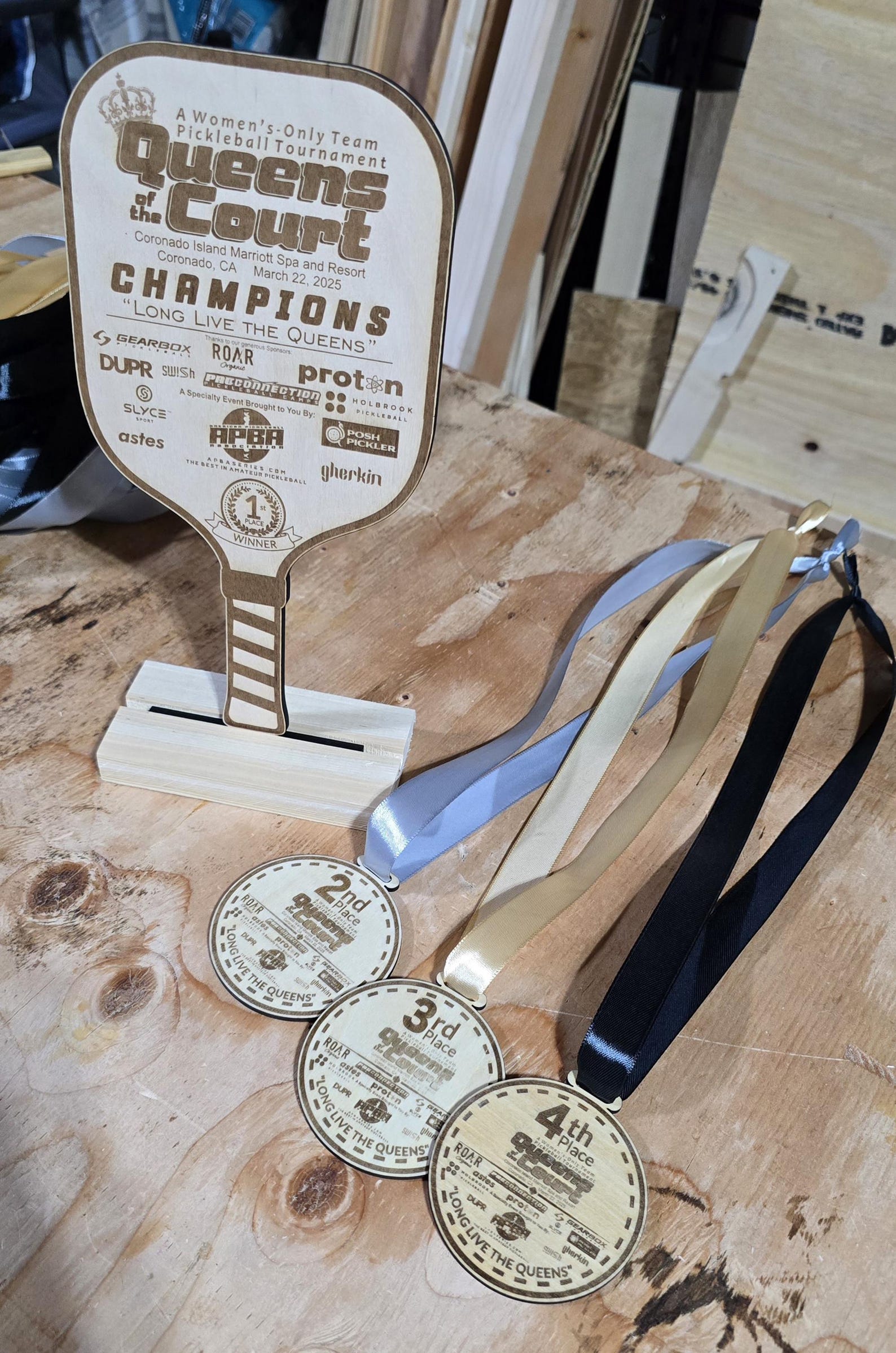 Pickleball Medals Tournament Prize Trophy Award. Wood Crafted ...
