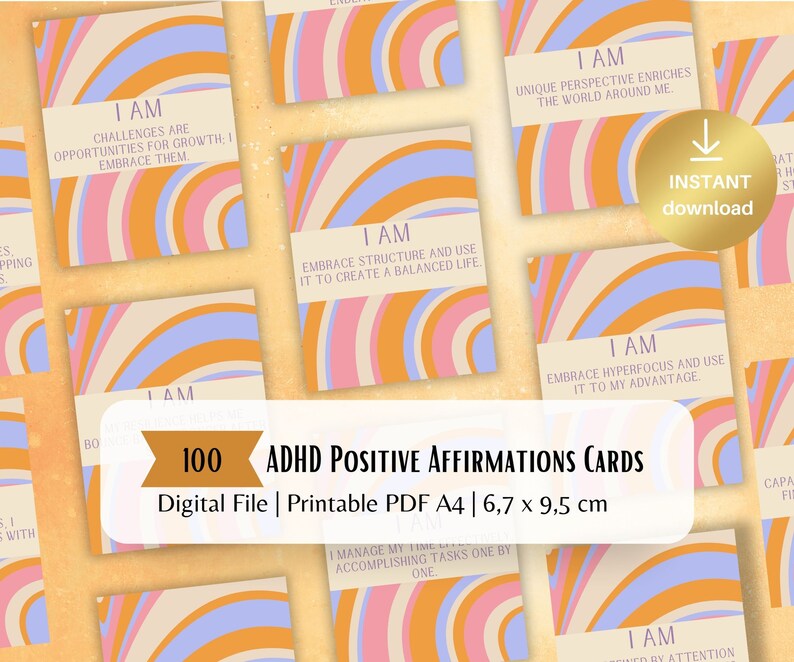 100 ADHD Affirmation Cards Printable Motivational Positivity - Etsy