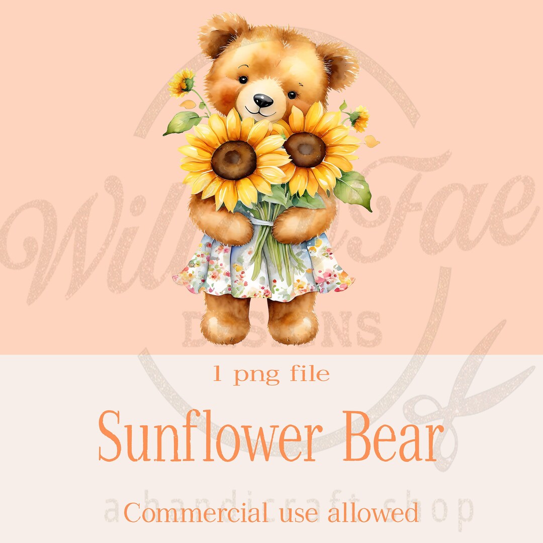 Bear With Sunflowers Clipart | Bear in Sundress | Cute Illustration ...