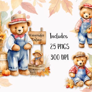 Fall Harvest Bears Clipart Set | Cute Autumn Bear Illustrations | Fall ...
