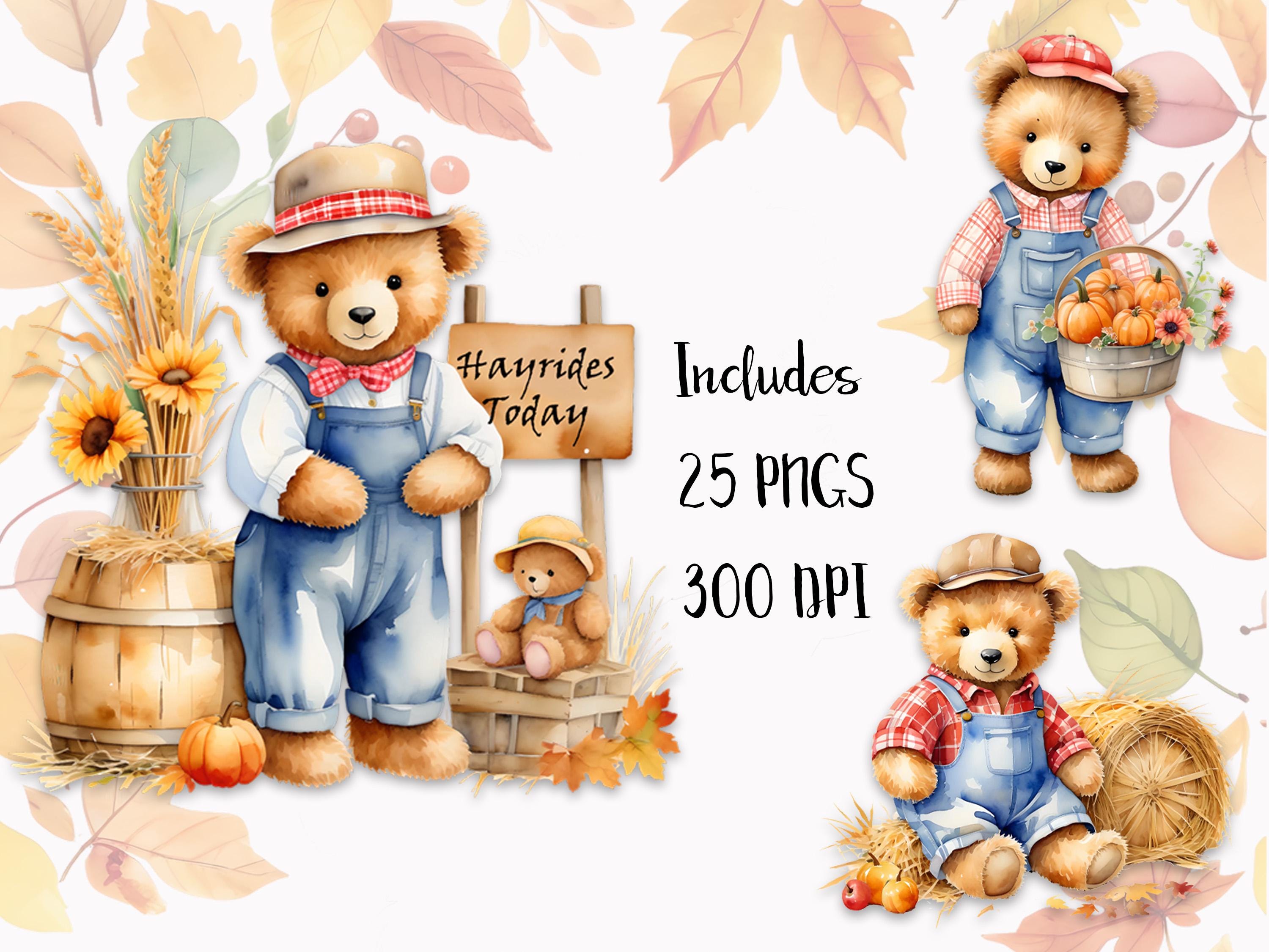 Fall Harvest Bears Clipart Set | Cute Autumn Bear Illustrations | Fall ...