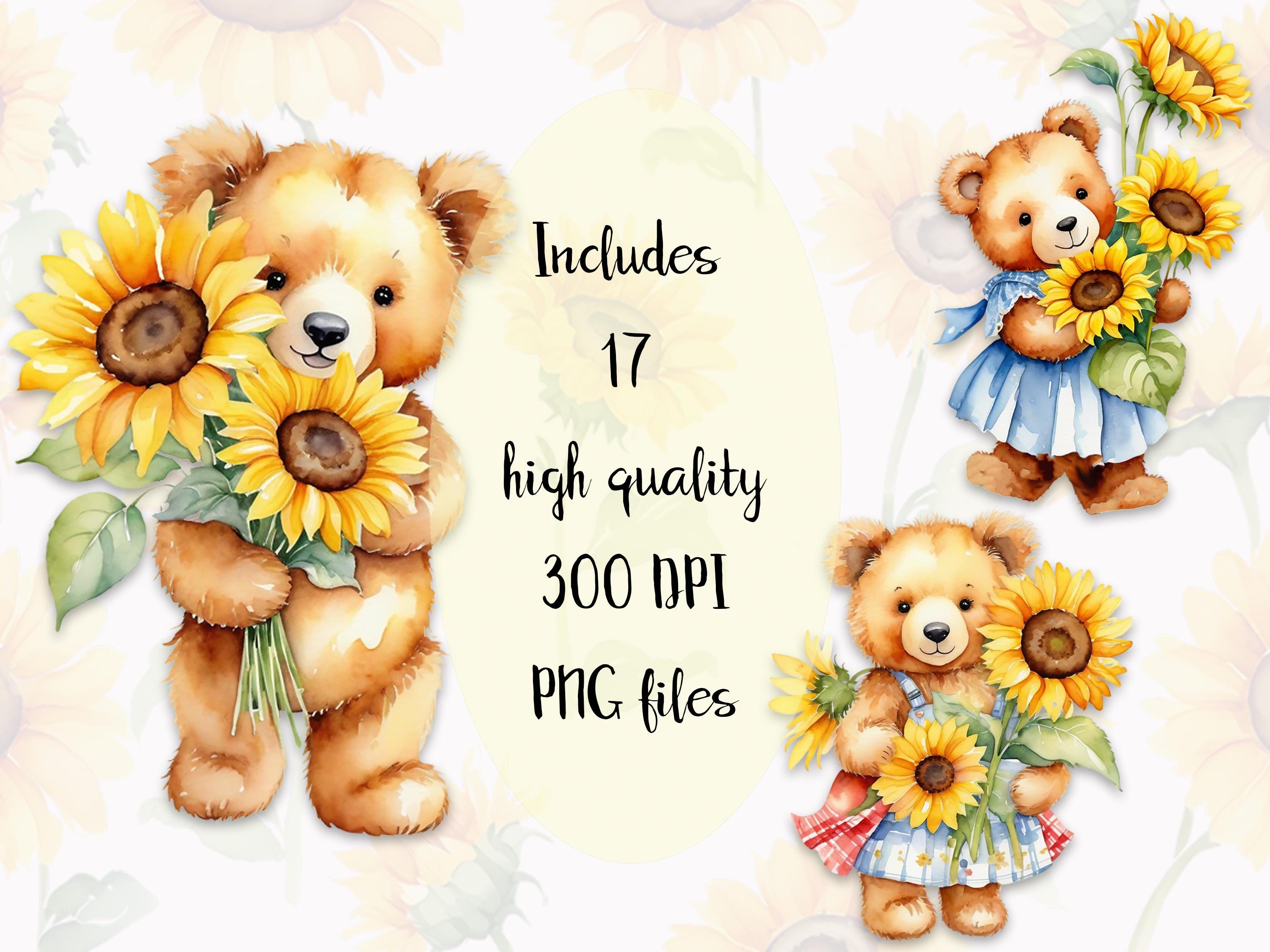 Bears With Sunflowers Clipart Set | Bear in Sundress | Cute ...