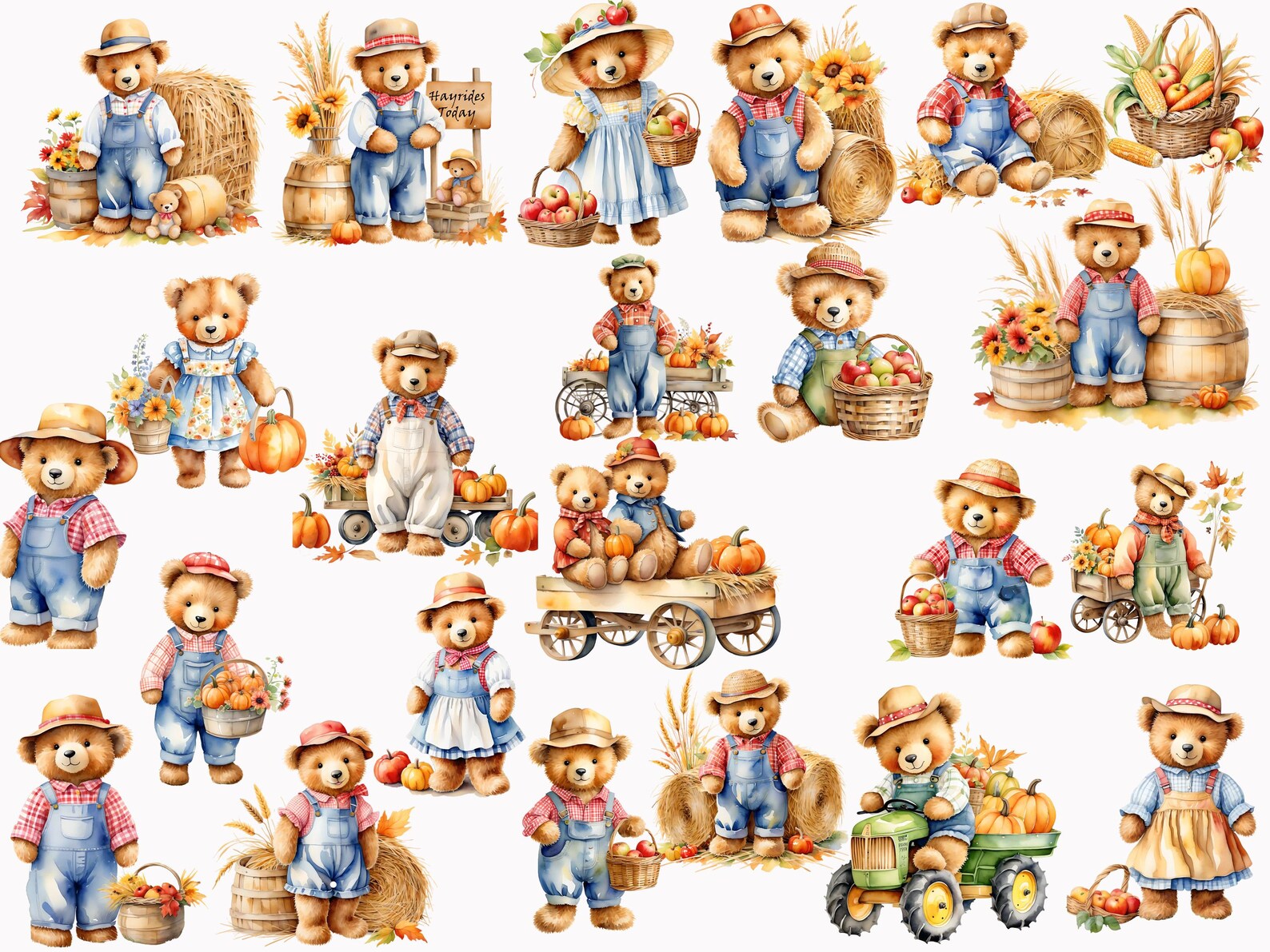 Fall Harvest Bears Clipart Set | Cute Autumn Bear Illustrations | Fall ...