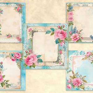 Sweet Nostalgia Dusty Blue and Pink Distressed Digital Paper Pack ...