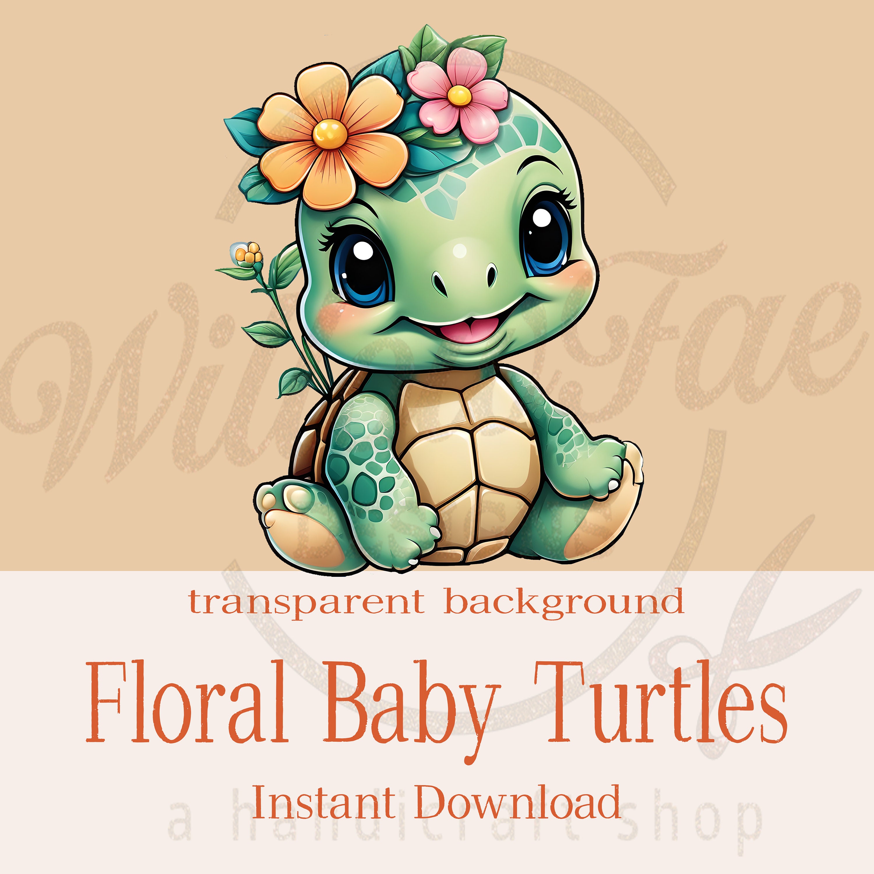 Baby Turtles Clipart Set | Cute Turtle Illustration | Floral Turtle ...