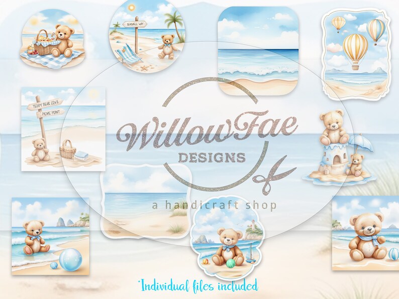 Adorable Teddy Bear at the Beach Clipart Set | Baby Boy Blue | Digital ...