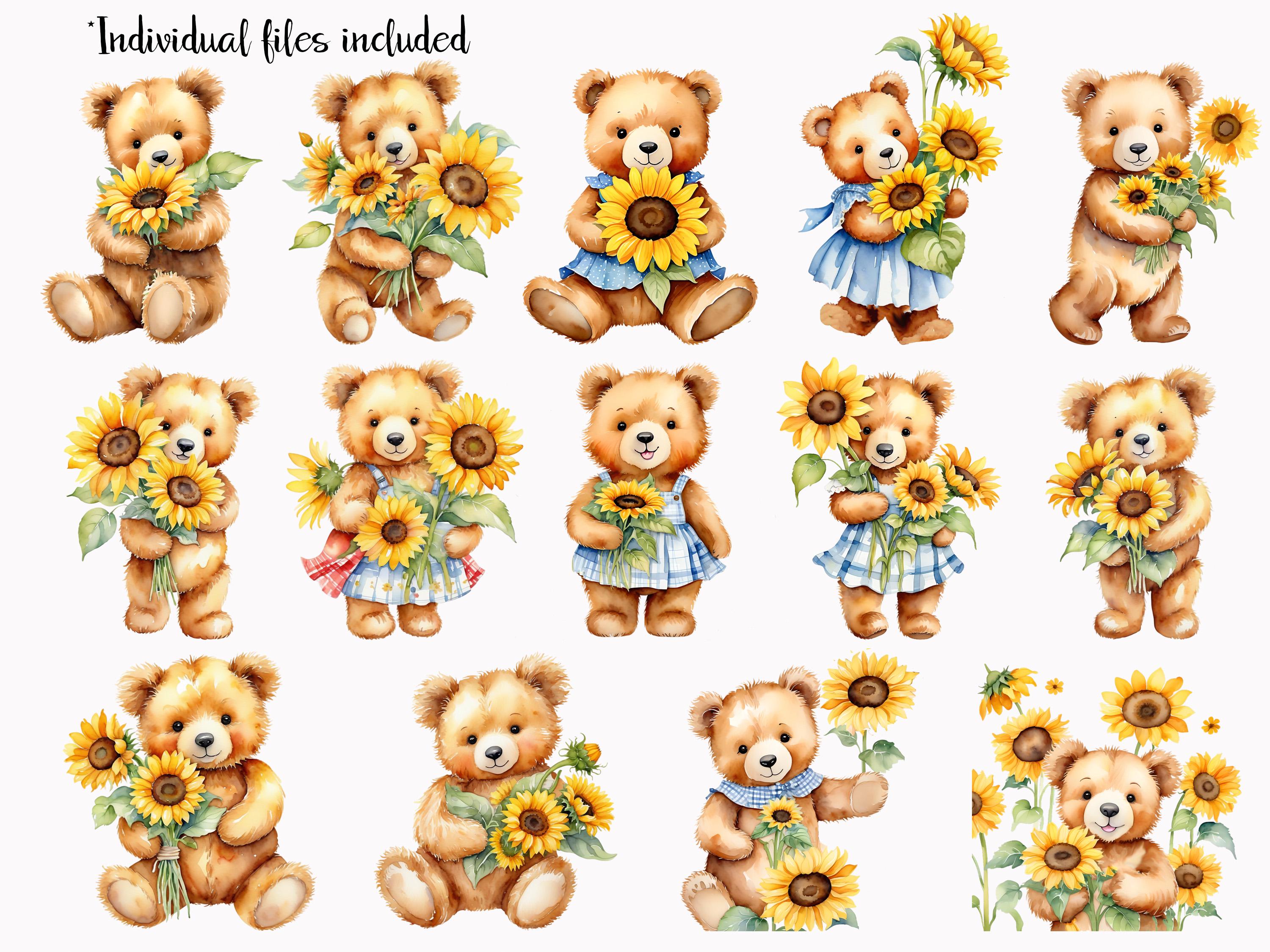 Bears With Sunflowers Clipart Set | Bear in Sundress | Cute ...