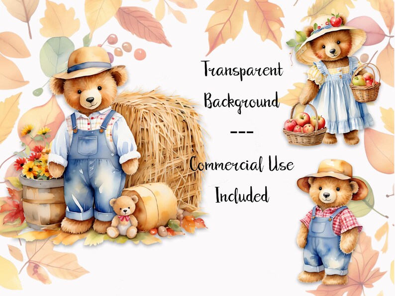 Fall Harvest Bears Clipart Set | Cute Autumn Bear Illustrations | Fall ...