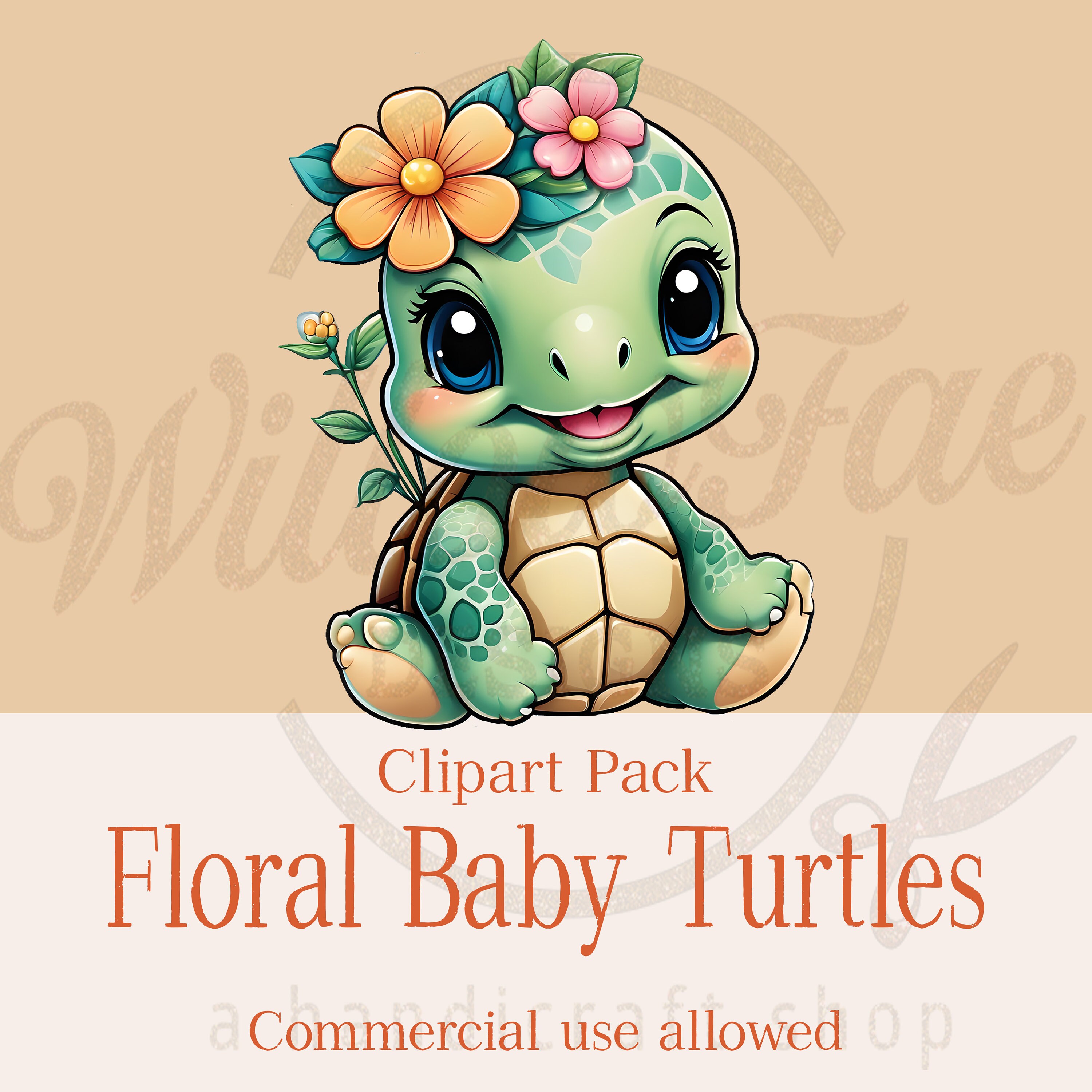 Baby Turtles Clipart Set | Cute Turtle Illustration | Floral Turtle ...