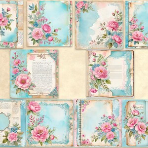 Sweet Nostalgia Dusty Blue and Pink Distressed Digital Paper Pack ...