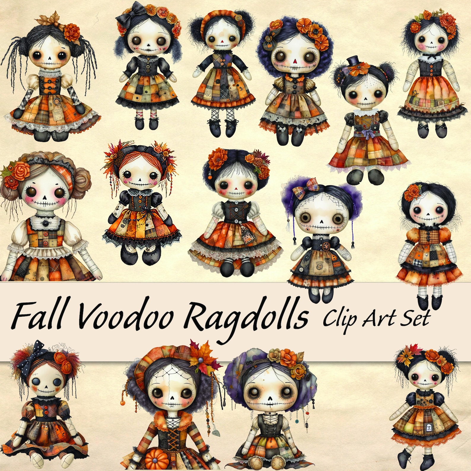 Fall Voodoo Ragdoll Clipart Pack | Spooky Cute Halloween Graphics ...