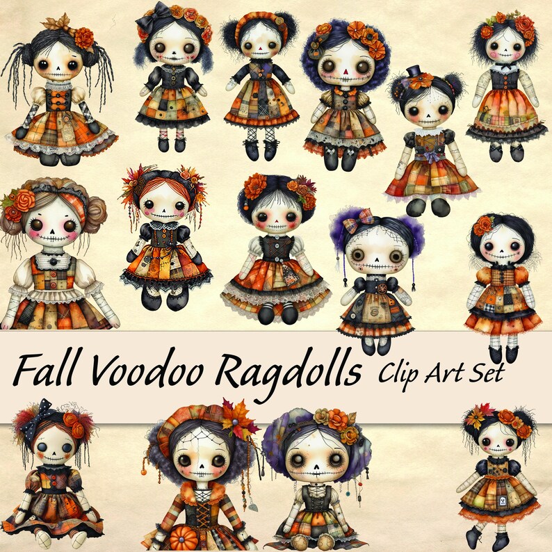 Fall Voodoo Ragdoll Clipart Pack | Spooky Cute Halloween Graphics ...