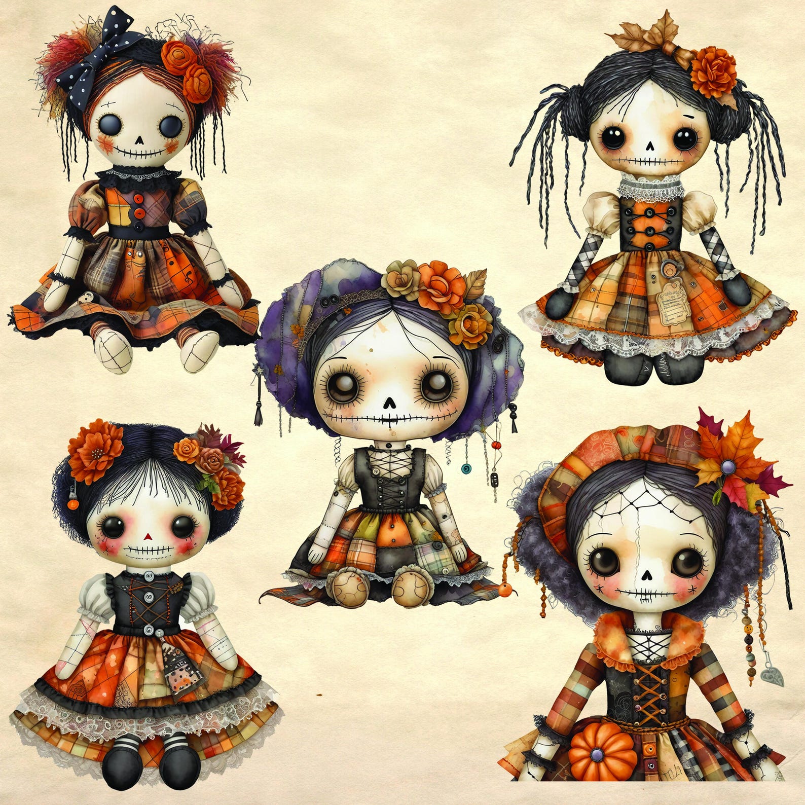Fall Voodoo Ragdoll Clipart Pack | Spooky Cute Halloween Graphics ...