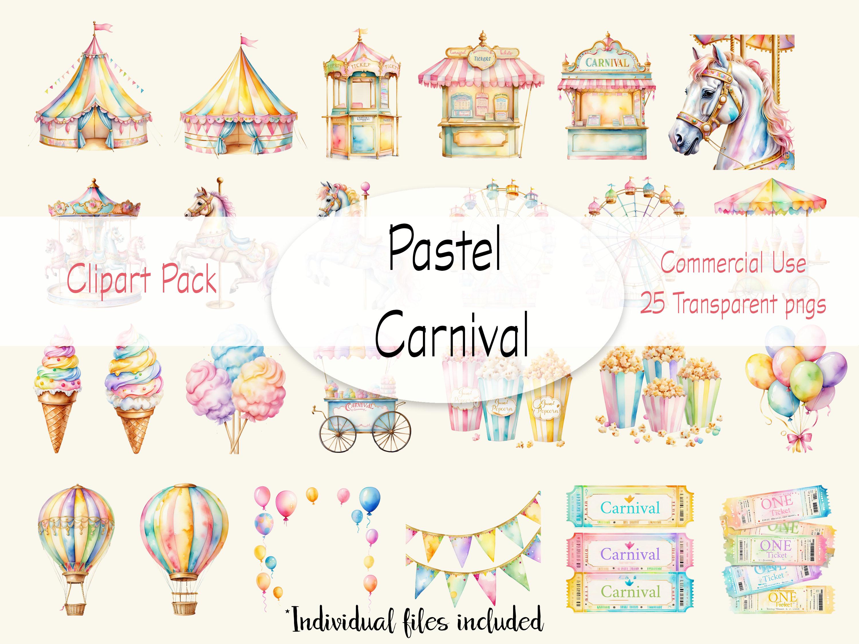 Pastel Carnival Clipart Pack | Cute Carnival Graphics | Digital ...