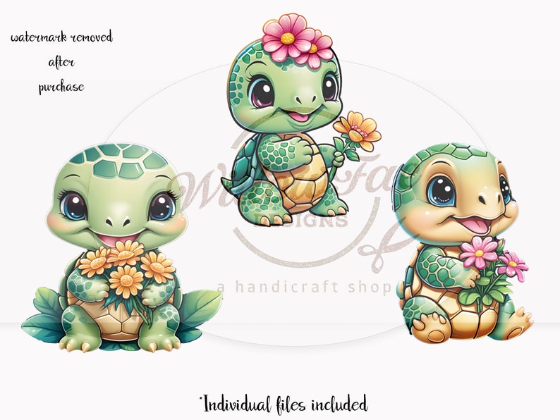 Baby Turtles Clipart Set | Cute Turtle Illustration | Floral Turtle ...
