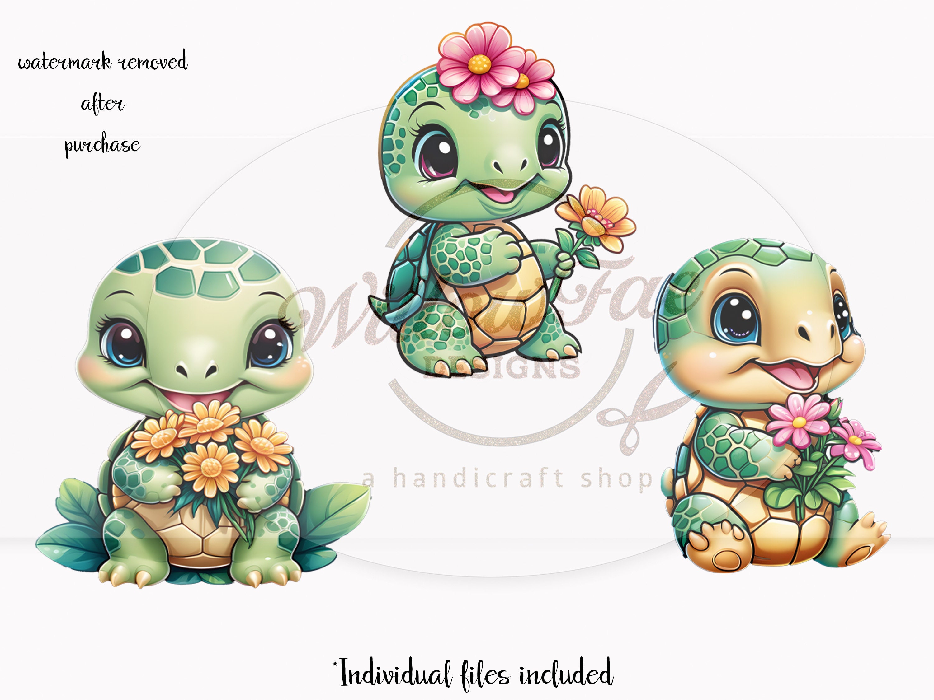Baby Turtles Clipart Set | Cute Turtle Illustration | Floral Turtle ...