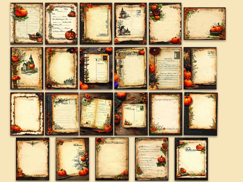 Vintage Halloween Digital Paper Pack | Torn Paper, Dried Flowers ...