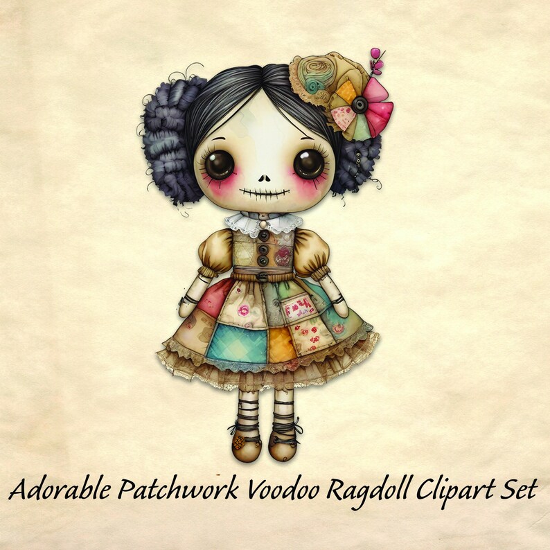 Patchwork Voodoo Ragdoll Clipart Pack | Cute Adorable Graphics ...
